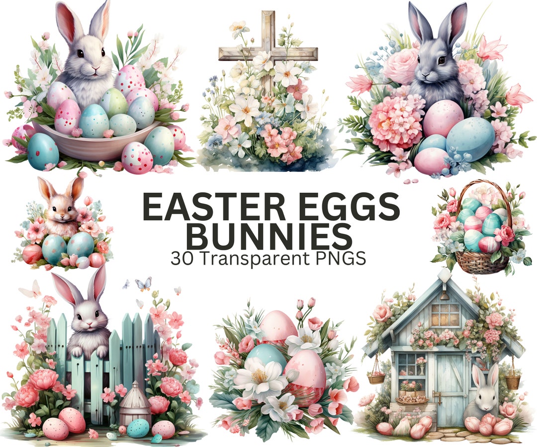 Easter Eggs Bunny Watercolor Clipart: Adorable Rabbit PNG, Spring ...