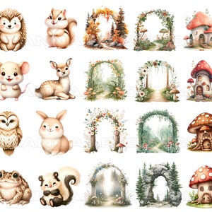 Whimsical Woodland Animals Watercolor Clipart Pngs | Forest Creature ...