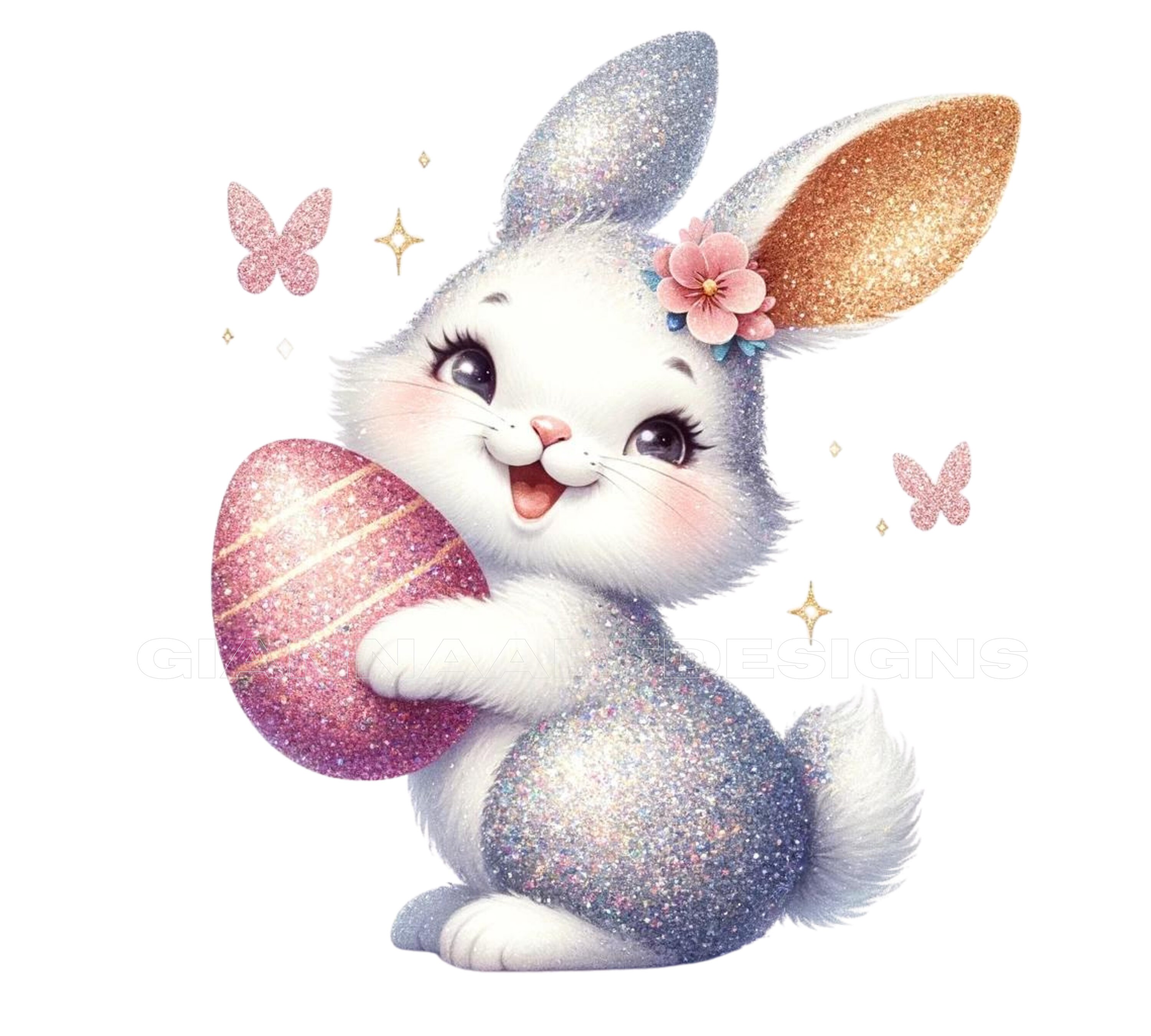 Sparkling Easter Bunny Glitter Clipart: Shiny Rabbit PNG, Festive ...