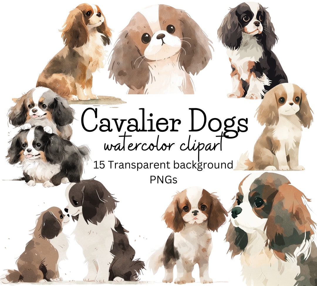 Adorable Cavalier Puppy Watercolor Clipart: Cute Dog PNG, Pet-themed ...