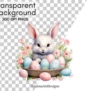 Easter Eggs Bunny Watercolor Clipart: Adorable Rabbit PNG, Spring ...