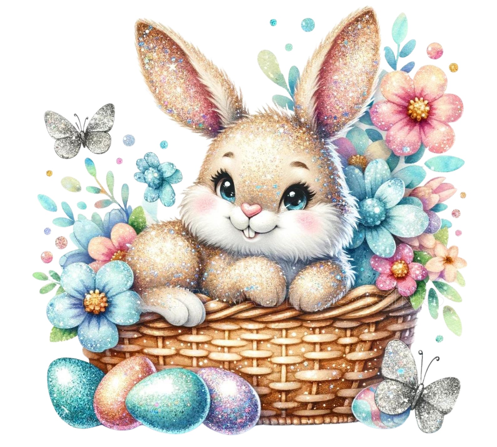 Sparkling Easter Bunny Glitter Clipart: Shiny Rabbit PNG, Festive ...