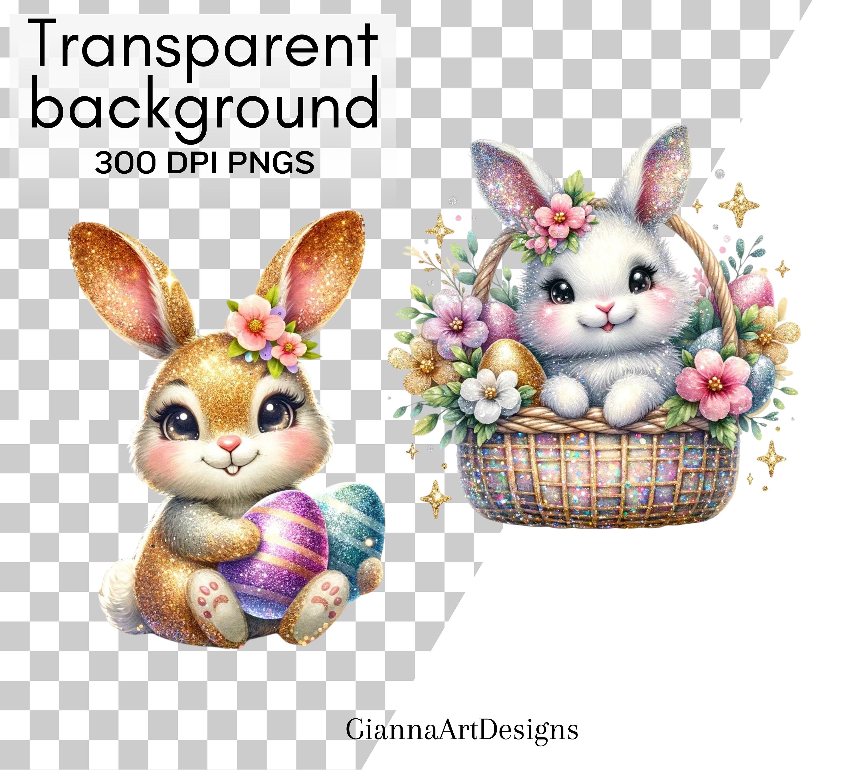 Sparkling Easter Bunny Glitter Clipart: Shiny Rabbit PNG, Festive ...