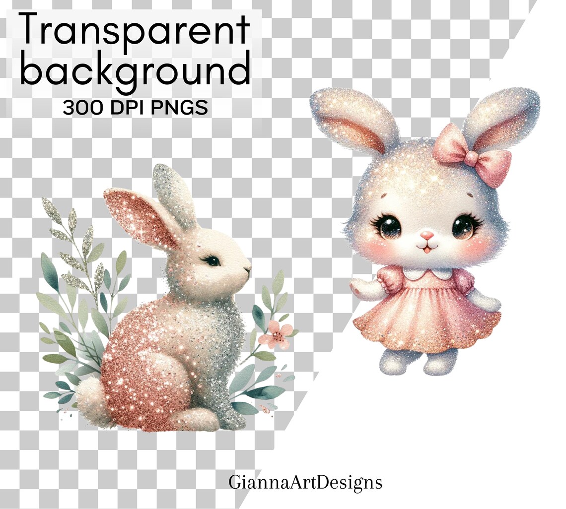 Sparkling Bunny Glitter Clipart: Shiny Rabbit PNG, Festive Spring ...