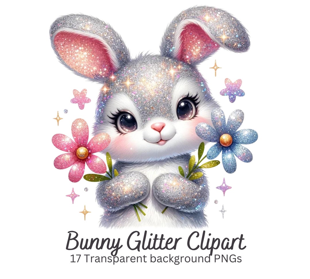 Sparkling Bunny Glitter Clipart: Shiny Rabbit PNG, Festive Spring ...