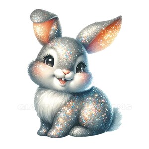 Sparkling Bunny Glitter Clipart: Shiny Rabbit PNG, Festive Spring ...