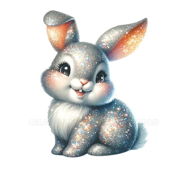 Sparkling Bunny Glitter Clipart: Shiny Rabbit PNG, Festive Spring ...