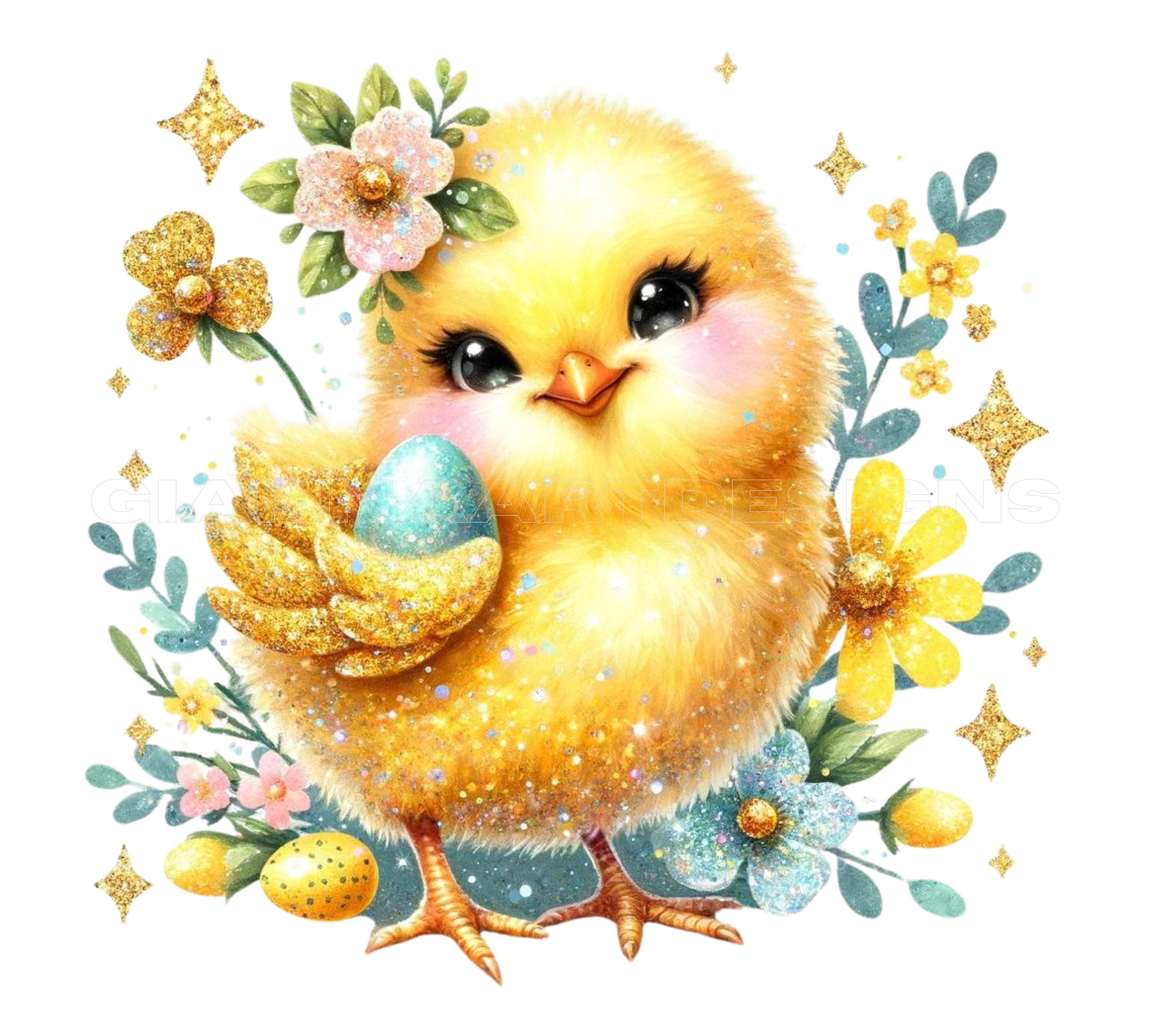 Glitter Easter Chicks & Eggs Clipart: Sparkling Easter PNG, Shiny ...