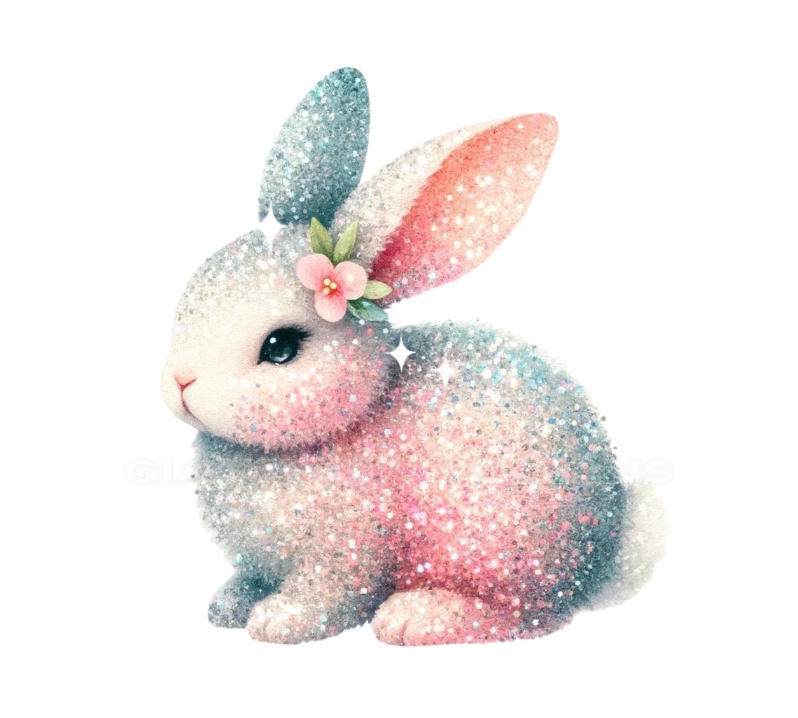 Sparkling Bunny Glitter Clipart: Shiny Rabbit PNG, Festive Spring ...