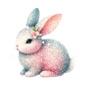 Sparkling Bunny Glitter Clipart: Shiny Rabbit PNG, Festive Spring ...