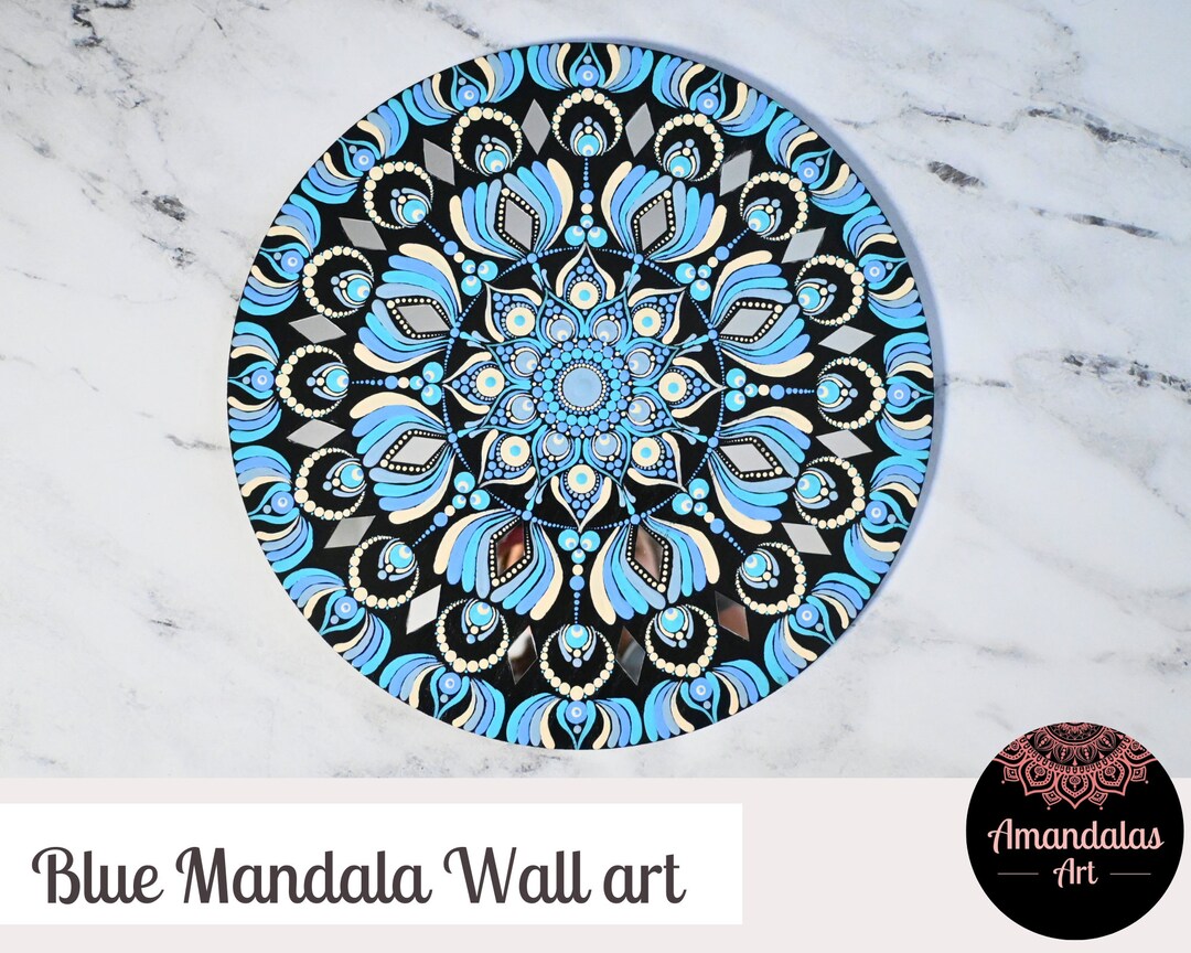 12" Hand-painted Mandala Wall Art, Dot Mandala Art, Dot Painting, Blue ...