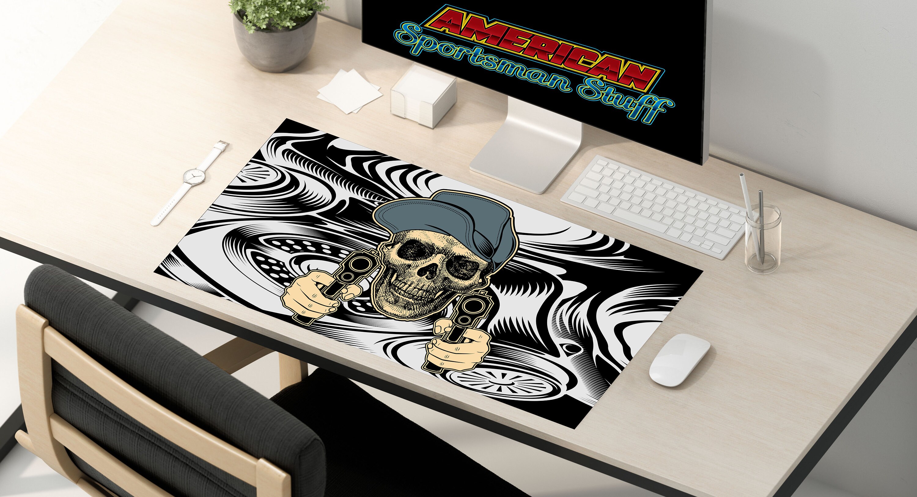 Grim Reaper Skull and Guns Desk Pad Mouse Pad - Etsy