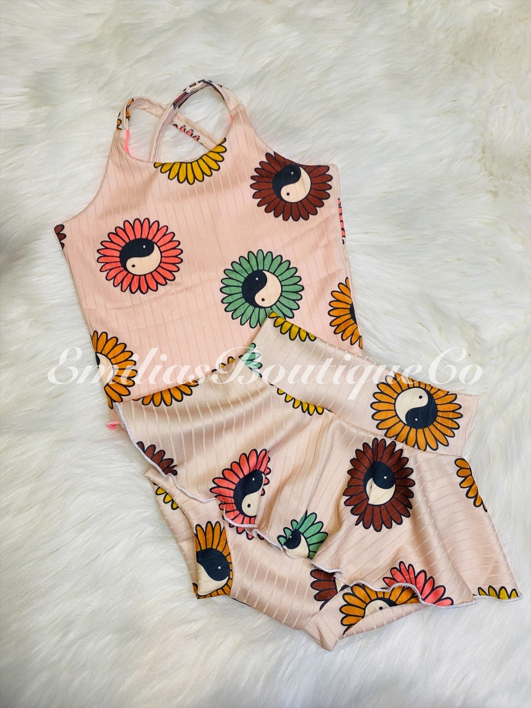 Retro Floral Yin & Yang Semi Crop Top and Skirted Bummies|leotard ...