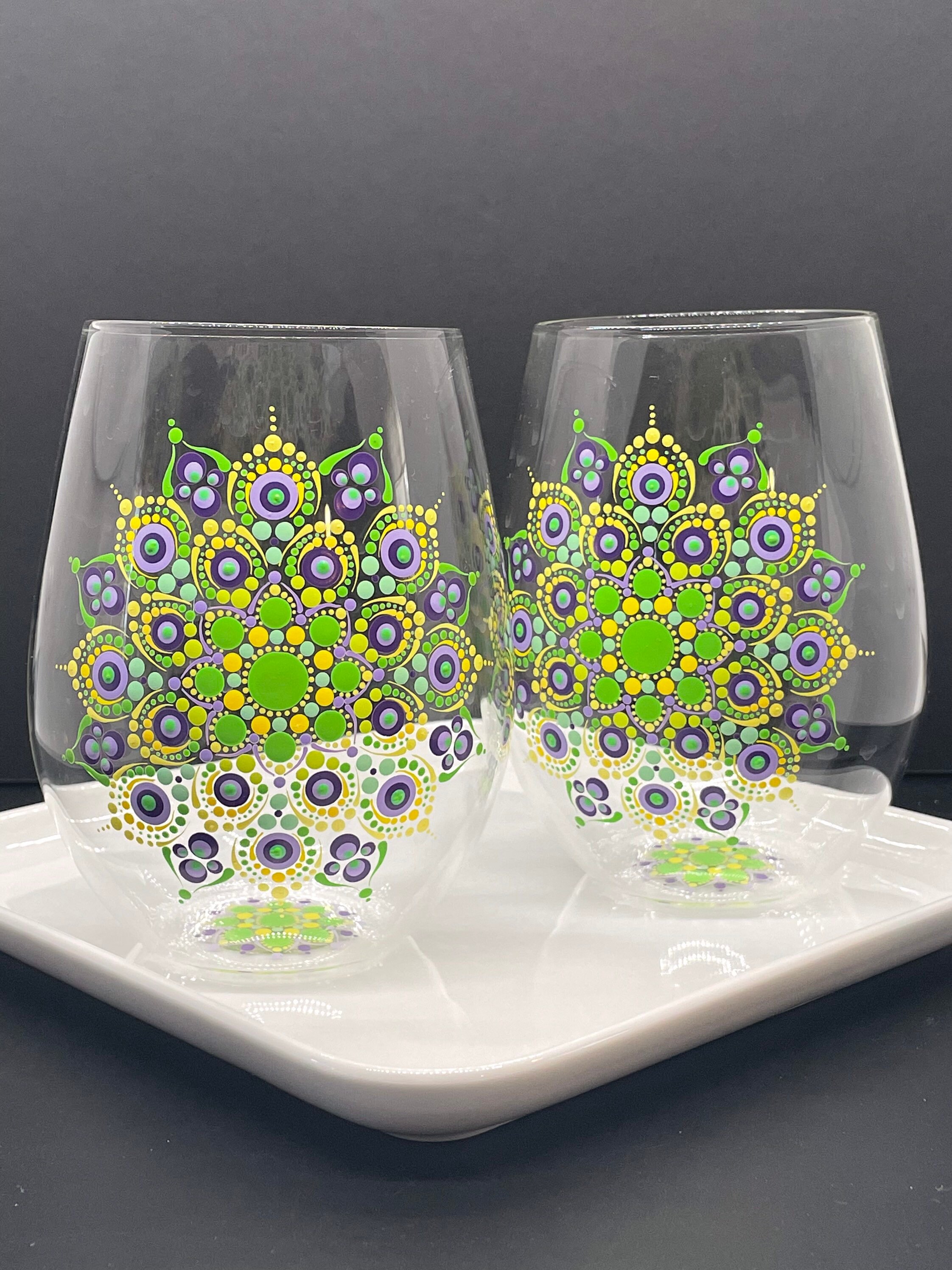 Home & Living Drink & Barware Hand painted dot art 18 oz single wine ...