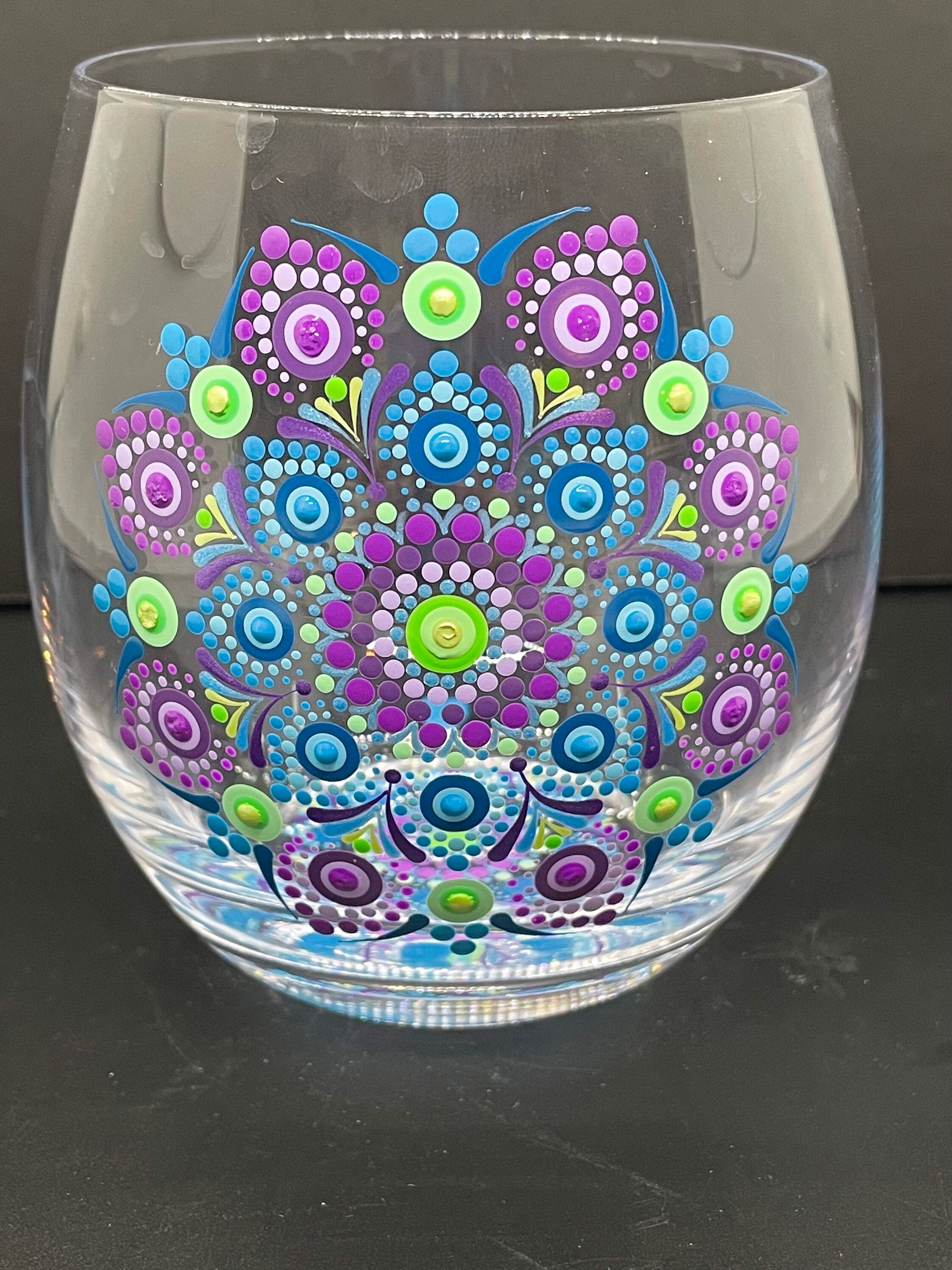 Hand Painted Dot Art 18 Oz Wine Glass Pair - Etsy