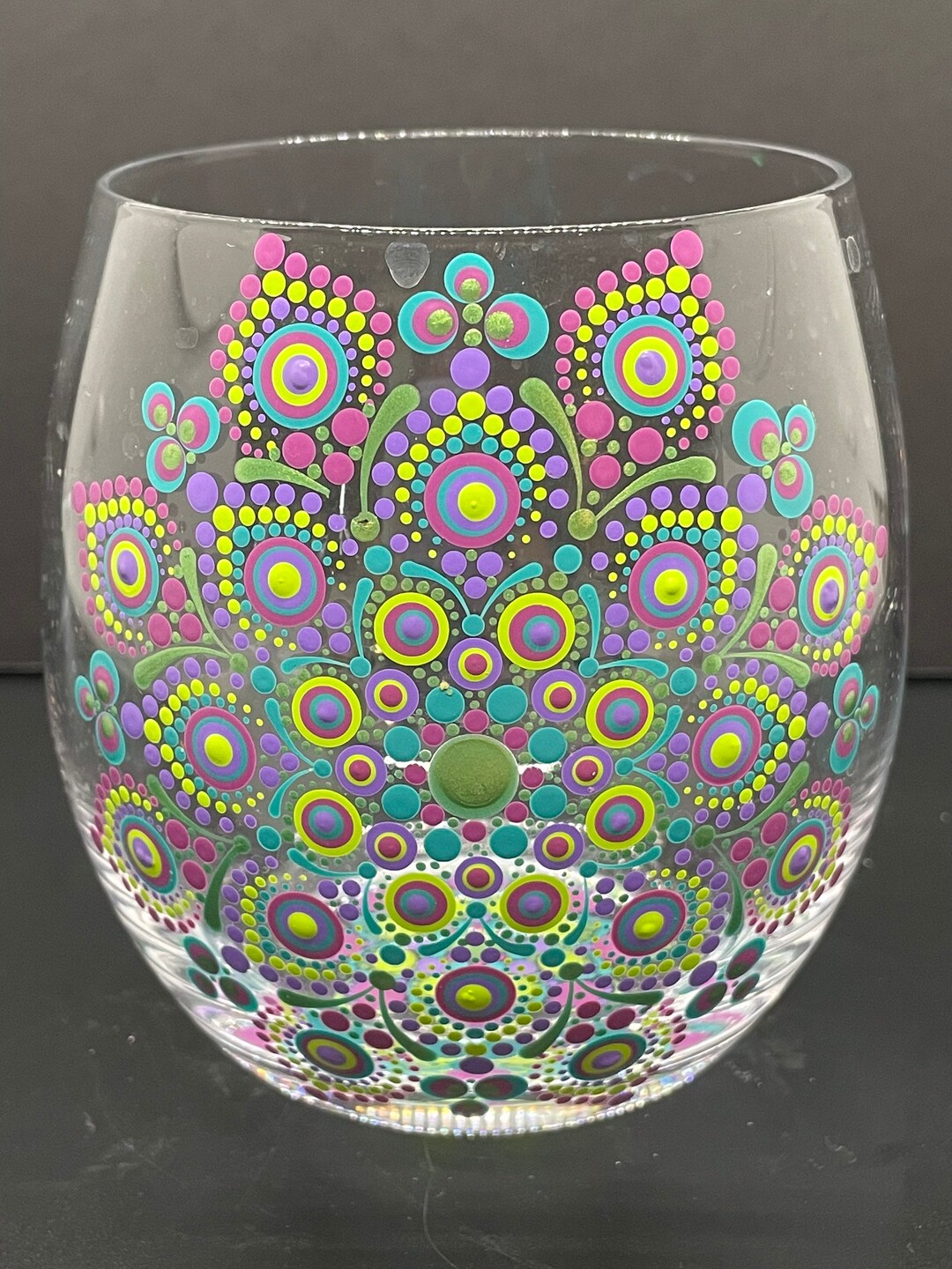Hand Painted Dot Art 18 Oz Single Wine Glass - Etsy