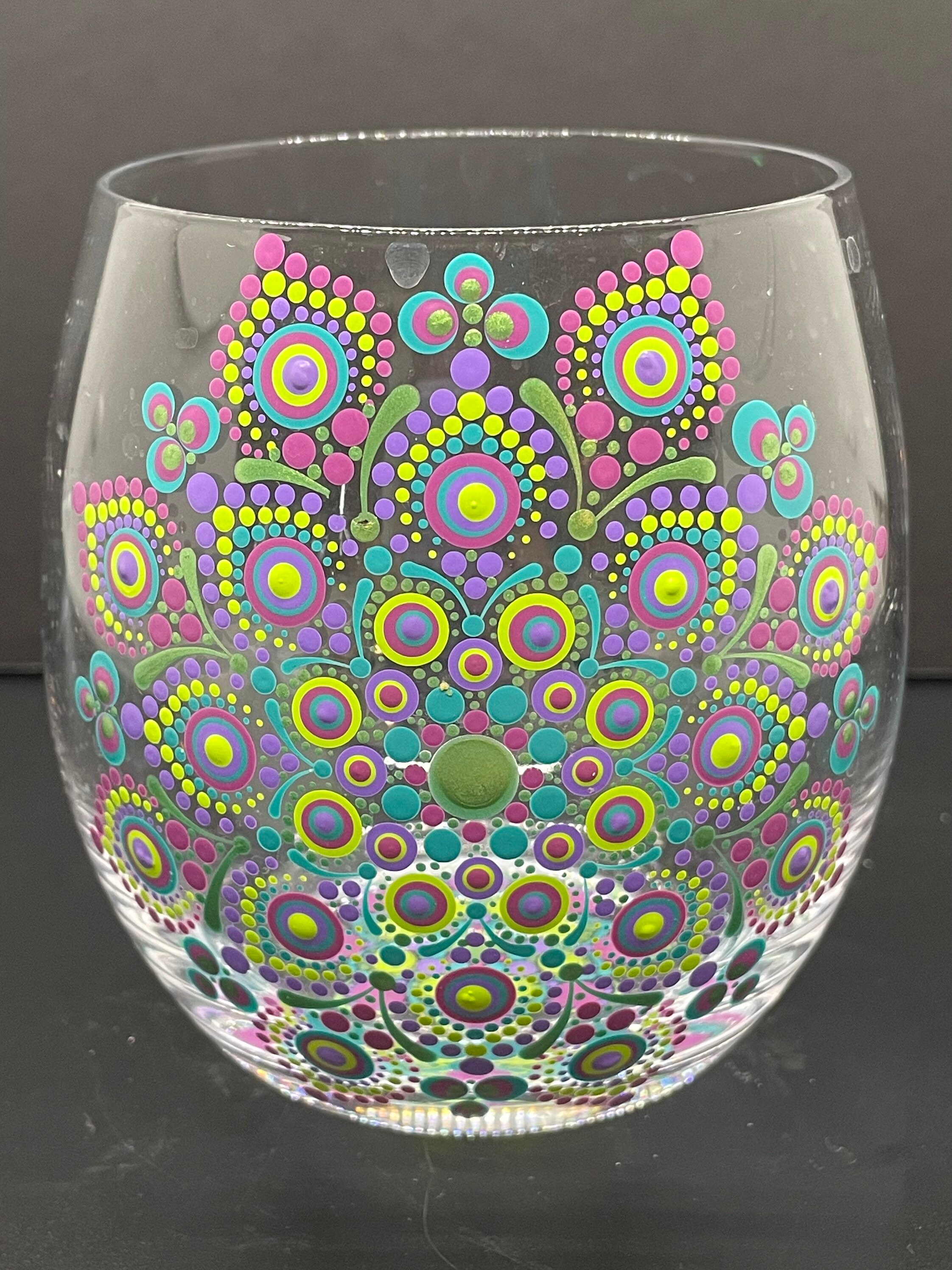 Home & Living Drink & Barware Hand painted dot art 18 oz single wine ...