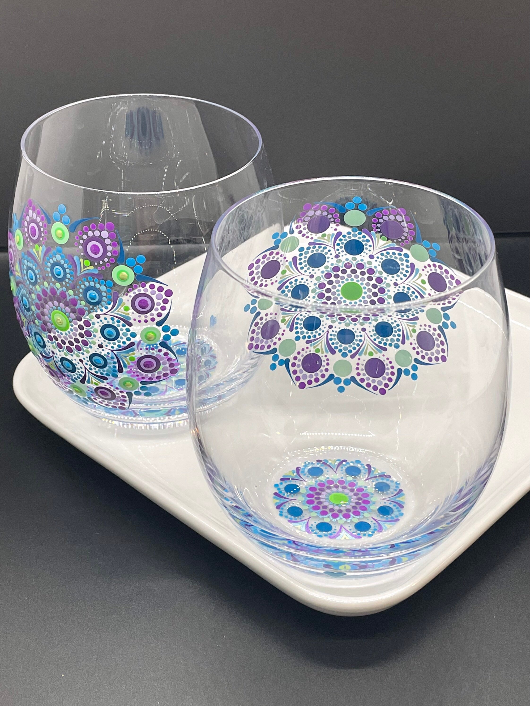 Hand Painted Dot Art 18 Oz Wine Glass Pair - Etsy