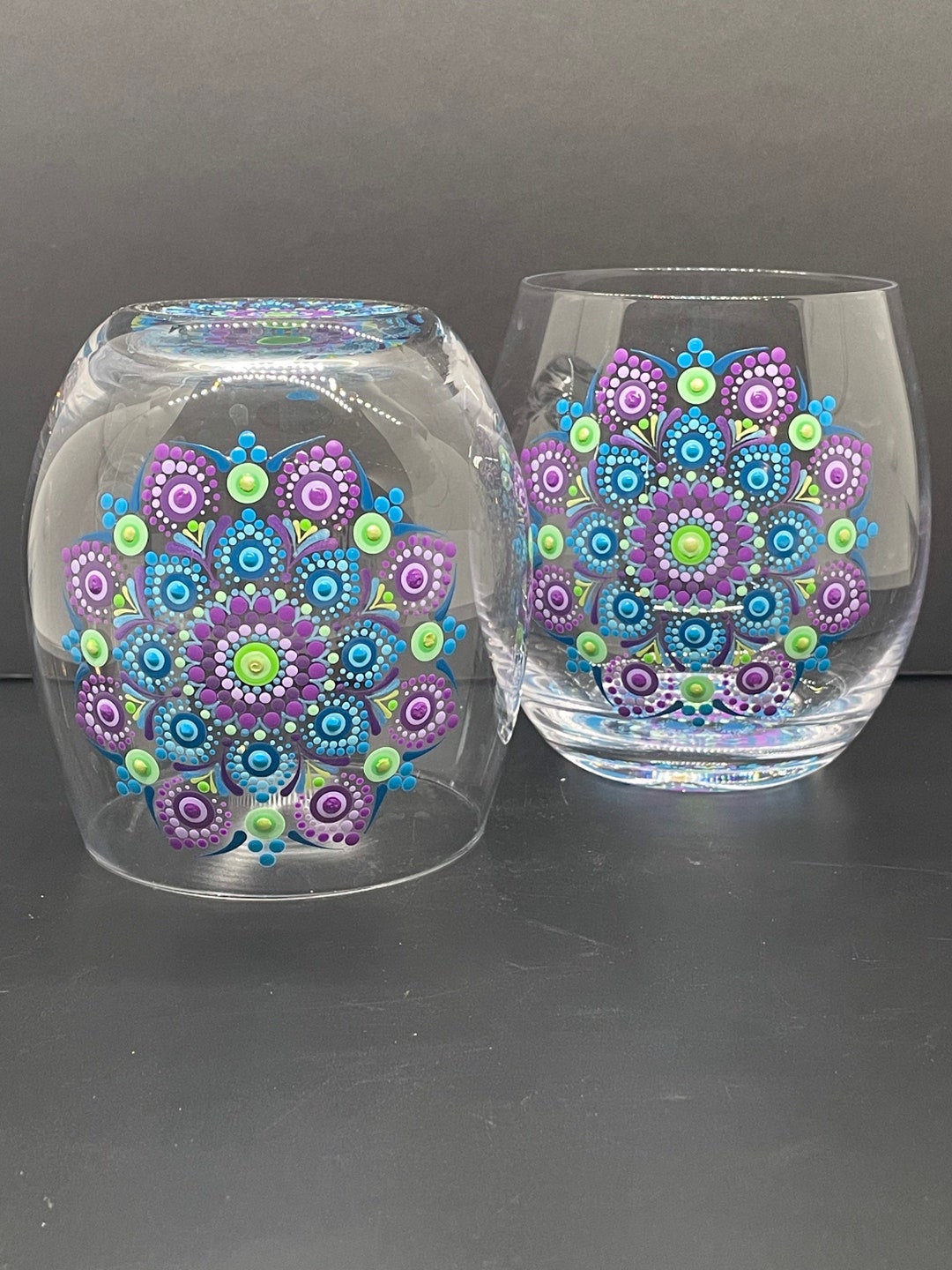 Hand Painted Dot Art 18 Oz Wine Glass Pair - Etsy
