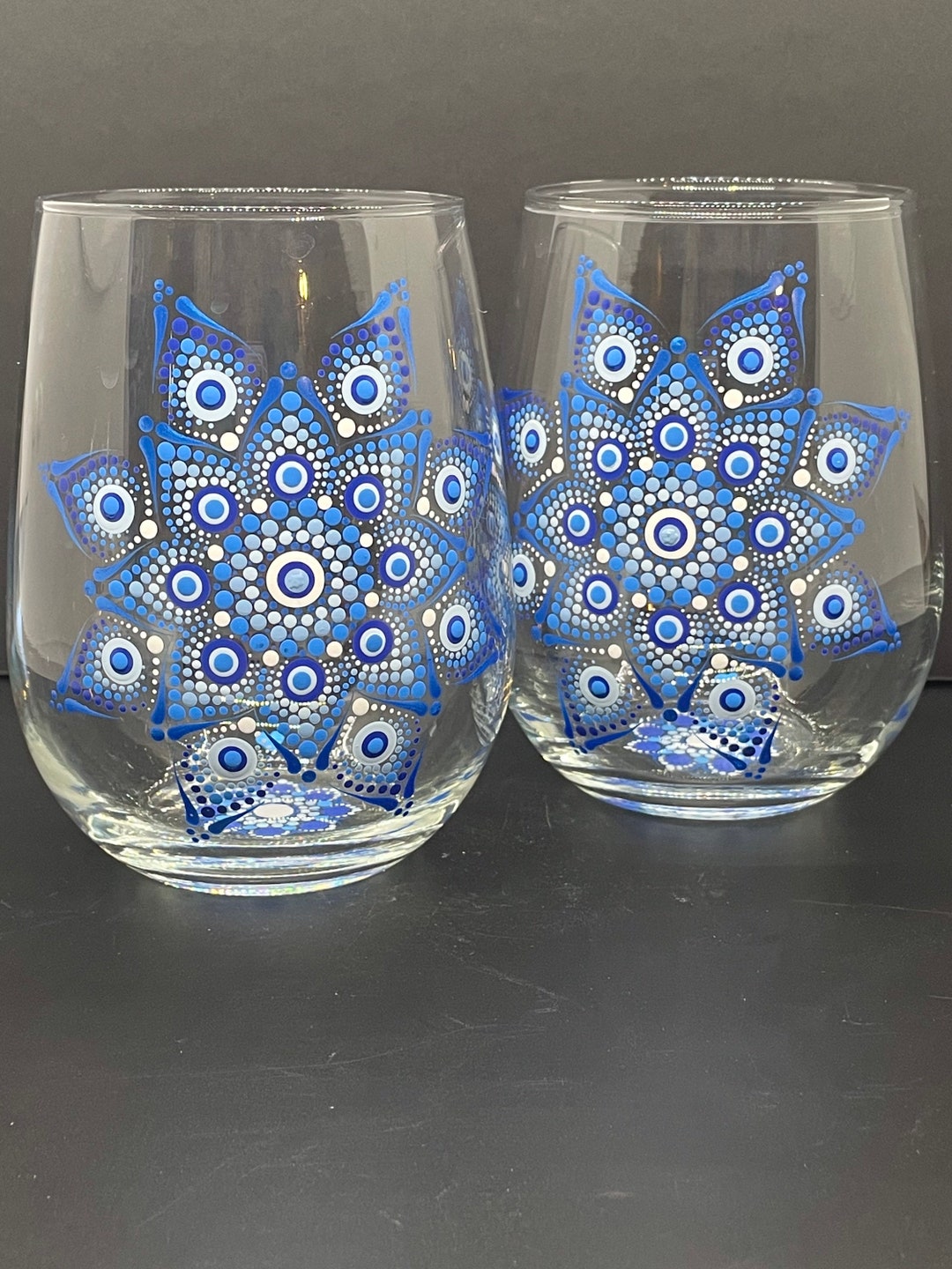 Hand Painted Dot Art 18 Oz Wine Glass Pair - Etsy