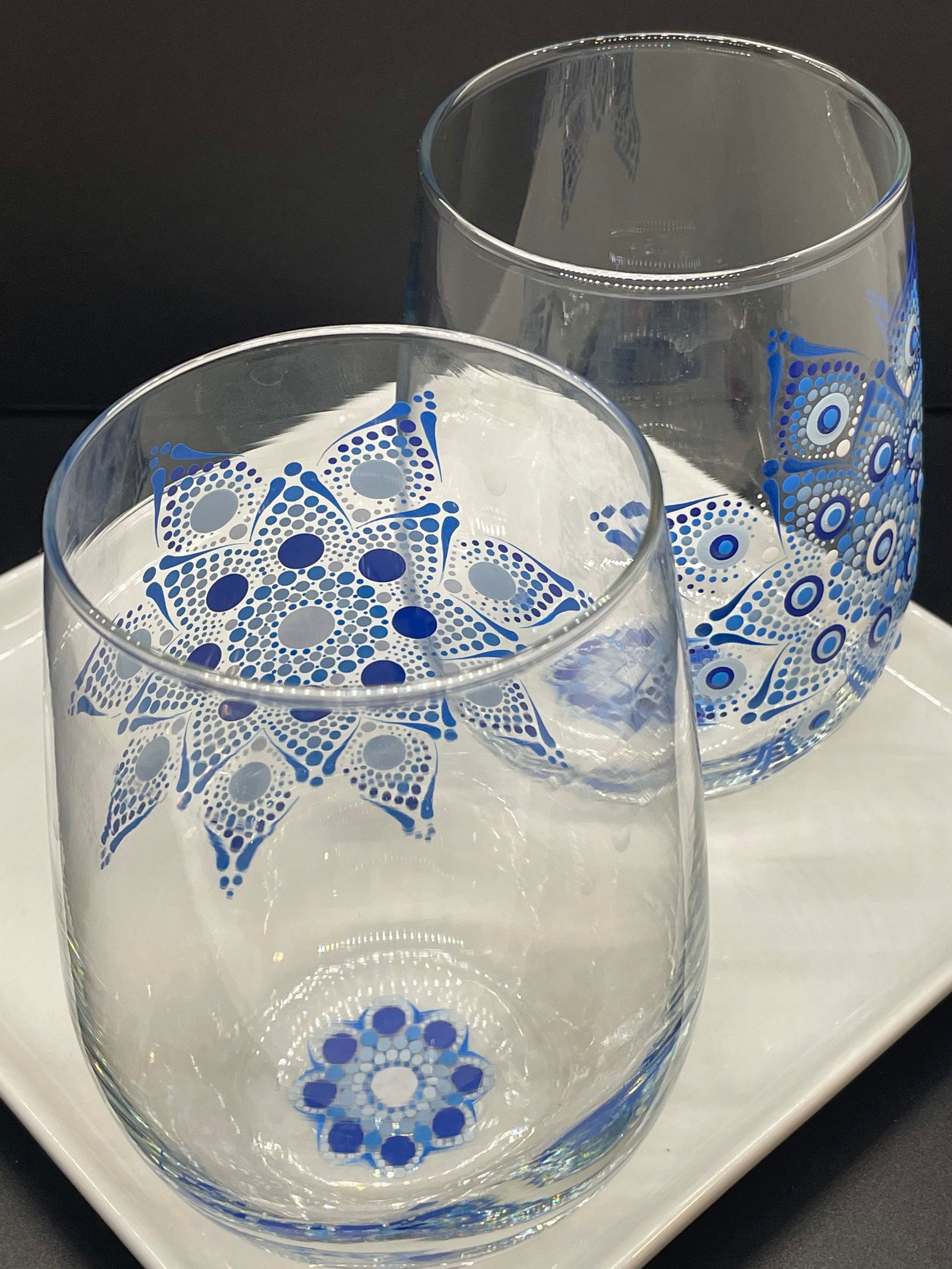 Hand Painted Dot Art 18 Oz Wine Glass Pair - Etsy