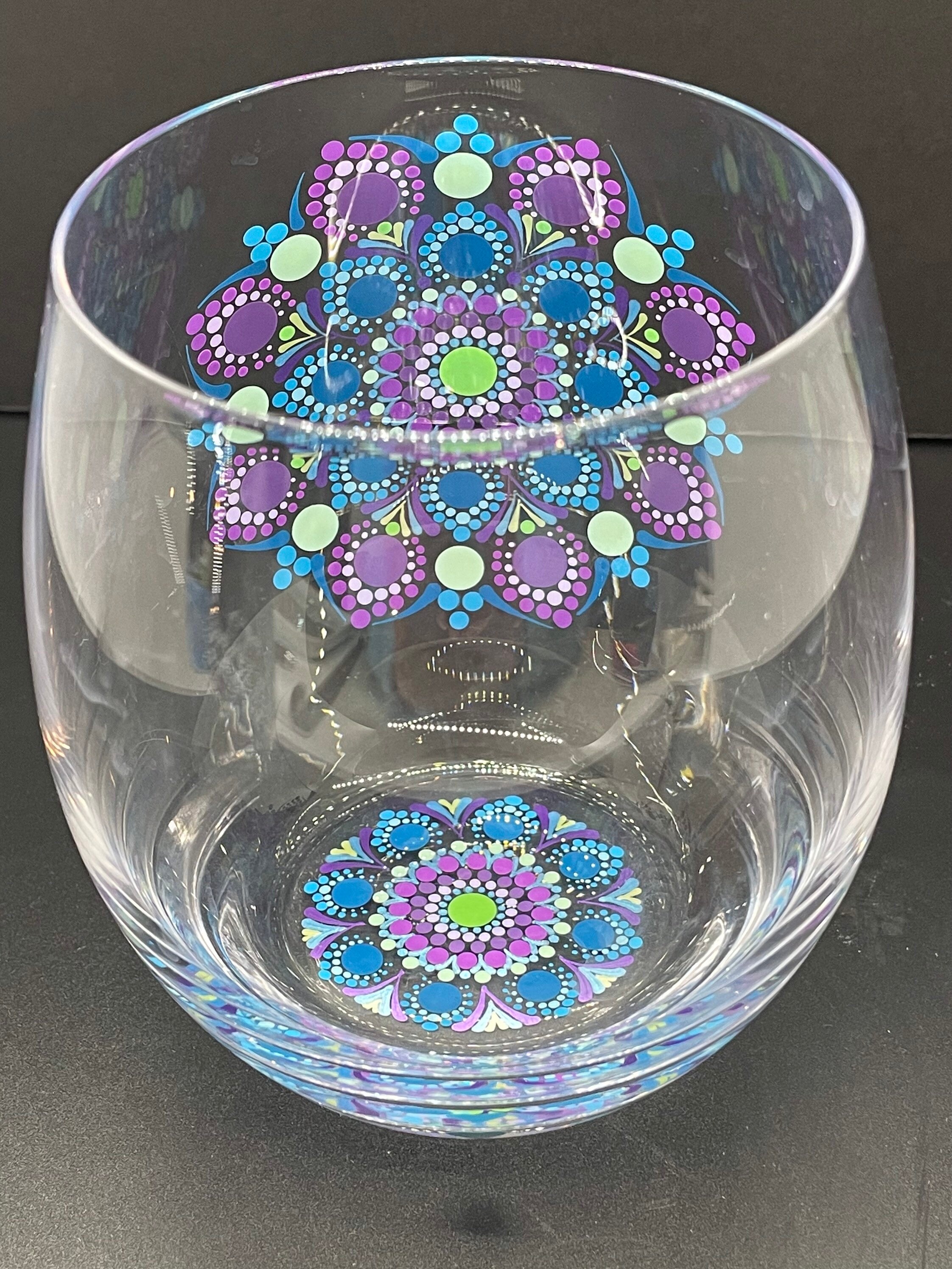 Hand Painted Dot Art 18 Oz Wine Glass Pair - Etsy
