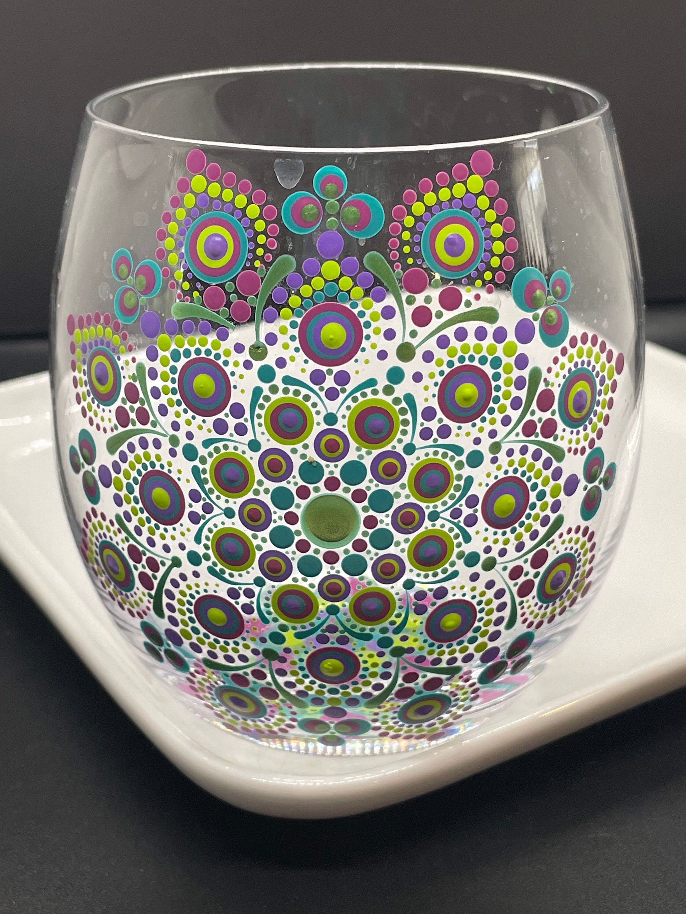 Hand Painted Dot Art 18 Oz Single Wine Glass - Etsy