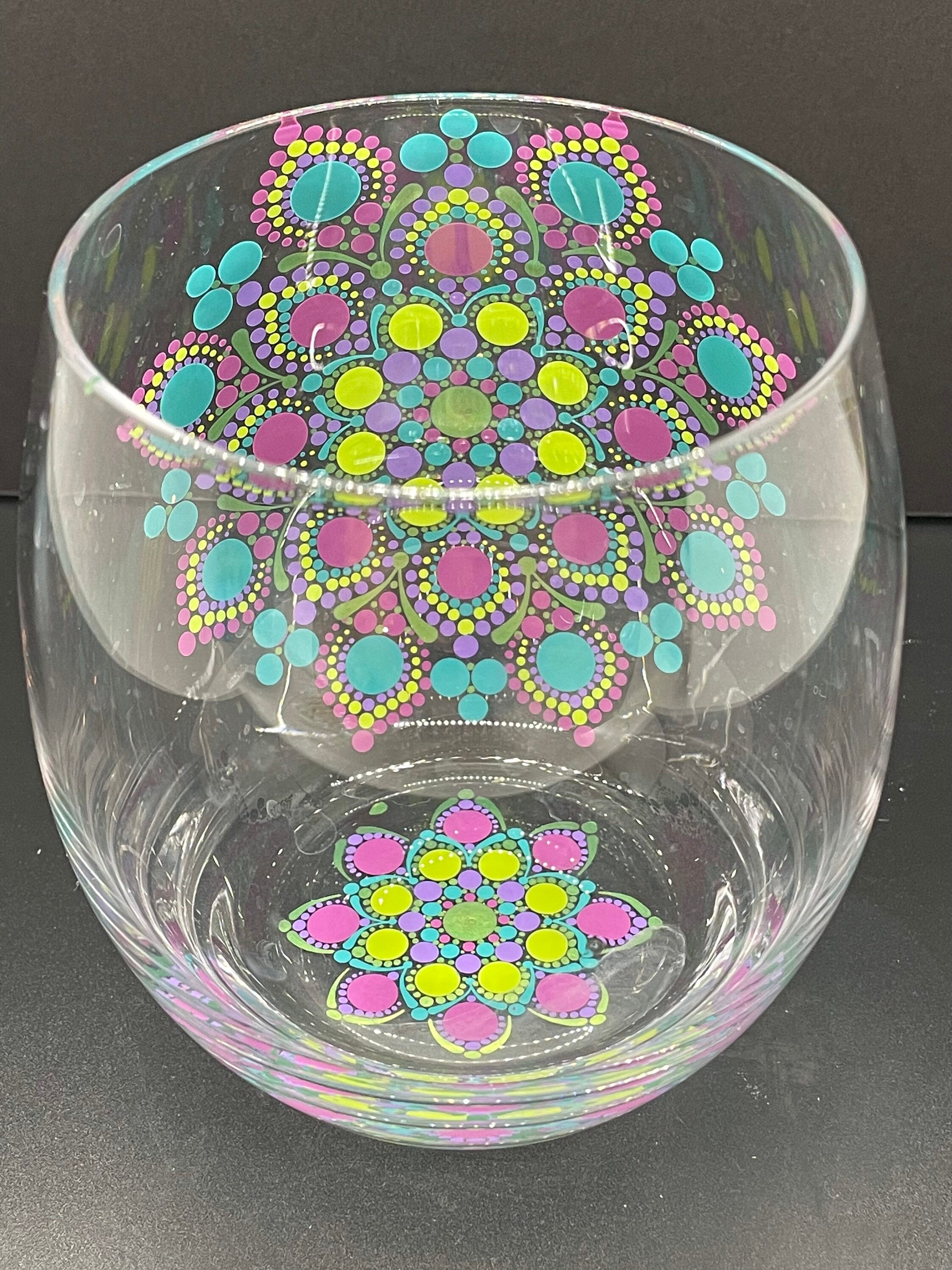 Hand Painted Dot Art 18 Oz Single Wine Glass - Etsy