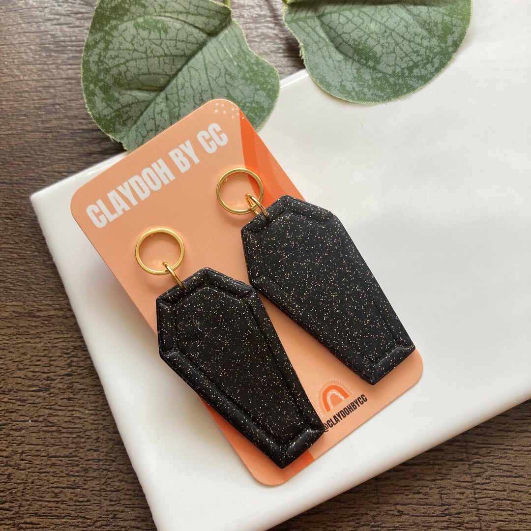 Coffin Dangle Earrings, Handmade Clay Spooky Halloween Jewelry, Gift ...