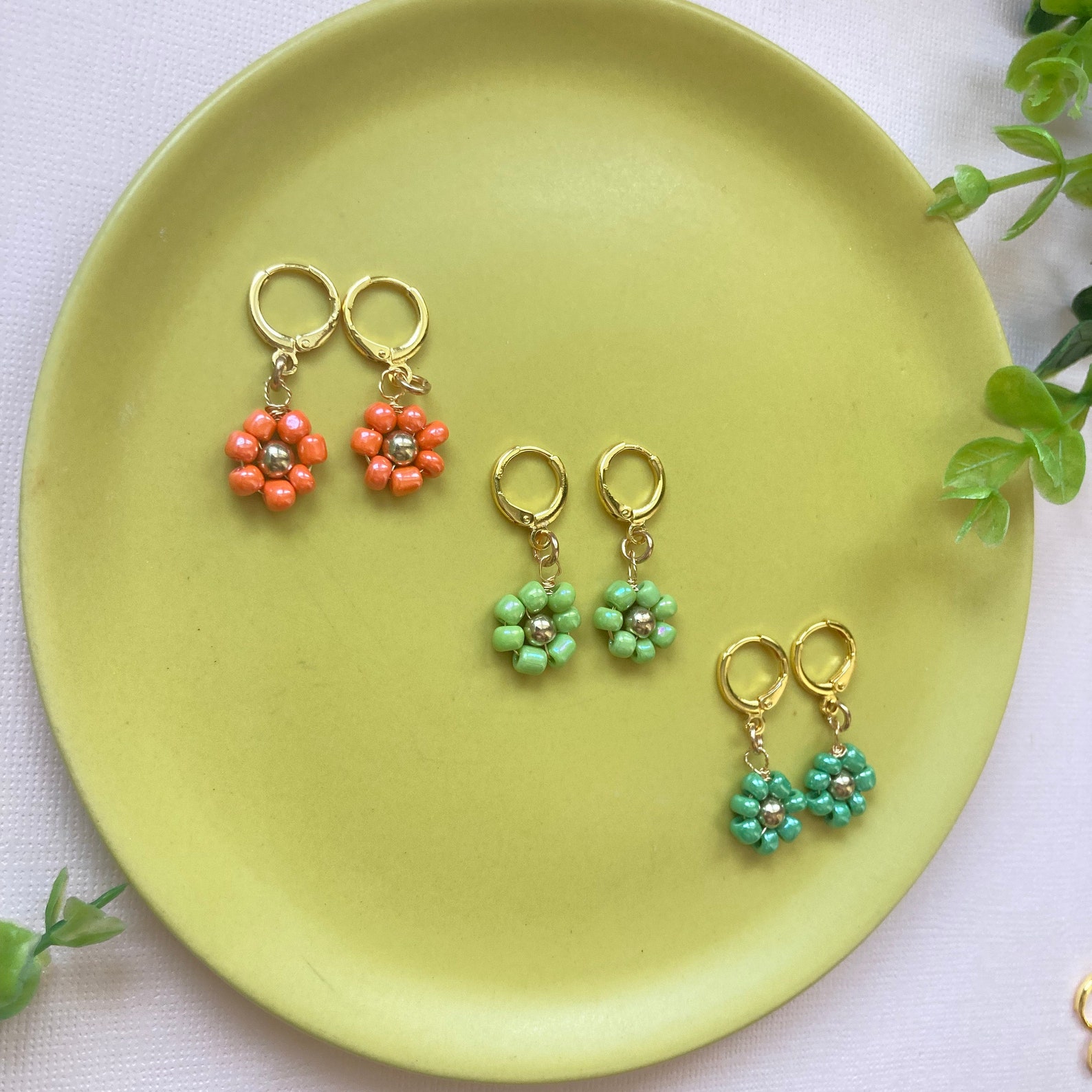 Daisy Seed Bead Earrings, Handmade Floral Dainty Jewelry, Spring Gift ...