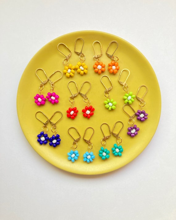 Daisy Seed Bead Handmade Bead Earrings Flower Bead - Etsy