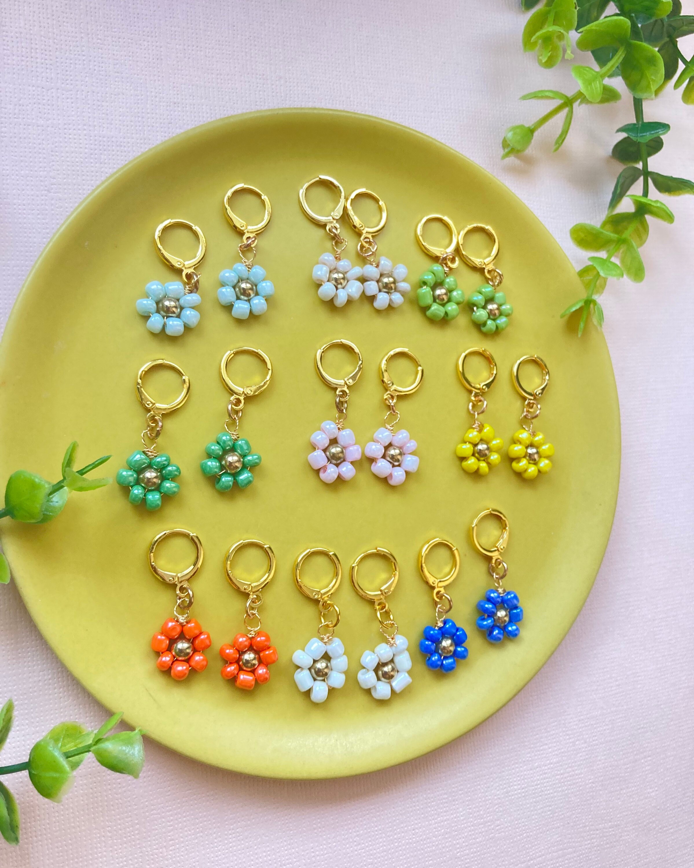 Daisy Seed Bead Earrings, Handmade Floral Dainty Jewelry, Spring Gift ...