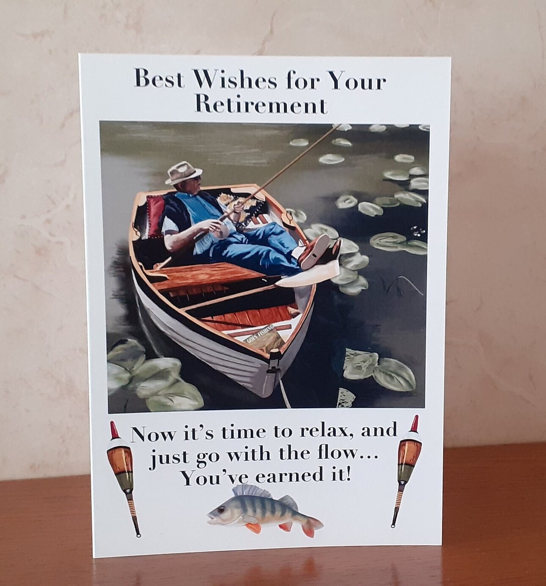 Beautiful Fishing Retirement Card Relaxed Gentleman Fishing in Amongst Lily Pads. Work Colleague ...