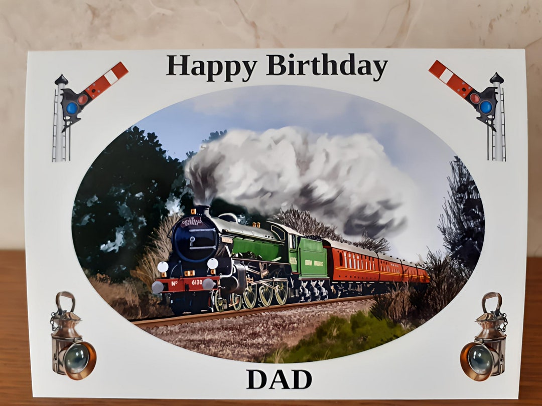 Steam Train Birthday Card Dad Him Husband Railway Enthusiast Hand Drawn ...