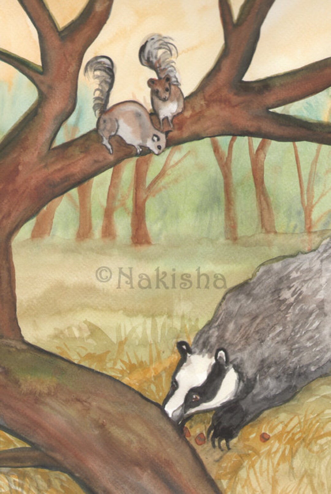 Original Art the Seven of Badgers Watercolor Badger - Etsy