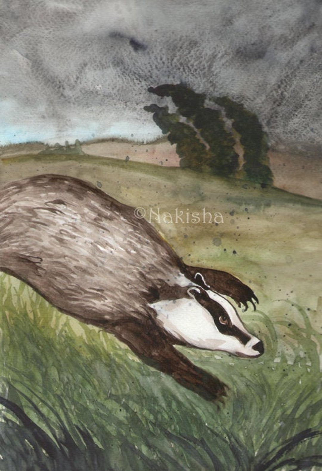 Original Art the Three of Badgers Watercolor Badger Painting the ...
