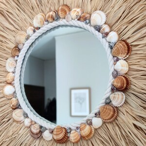 Coastal Round Seashell Mirror With Raffia Straw for Wall Decor/summer Decor Mirror With Natural ...