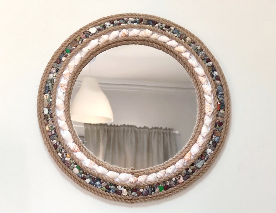 Large Round Coastal Mirror With Natural Seashells and Beach Stones From ...