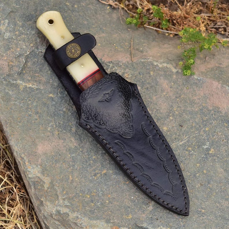 Handmade Damascus Steel Dagger Knife – Leather Sheath, EDC, Camping - Etsy