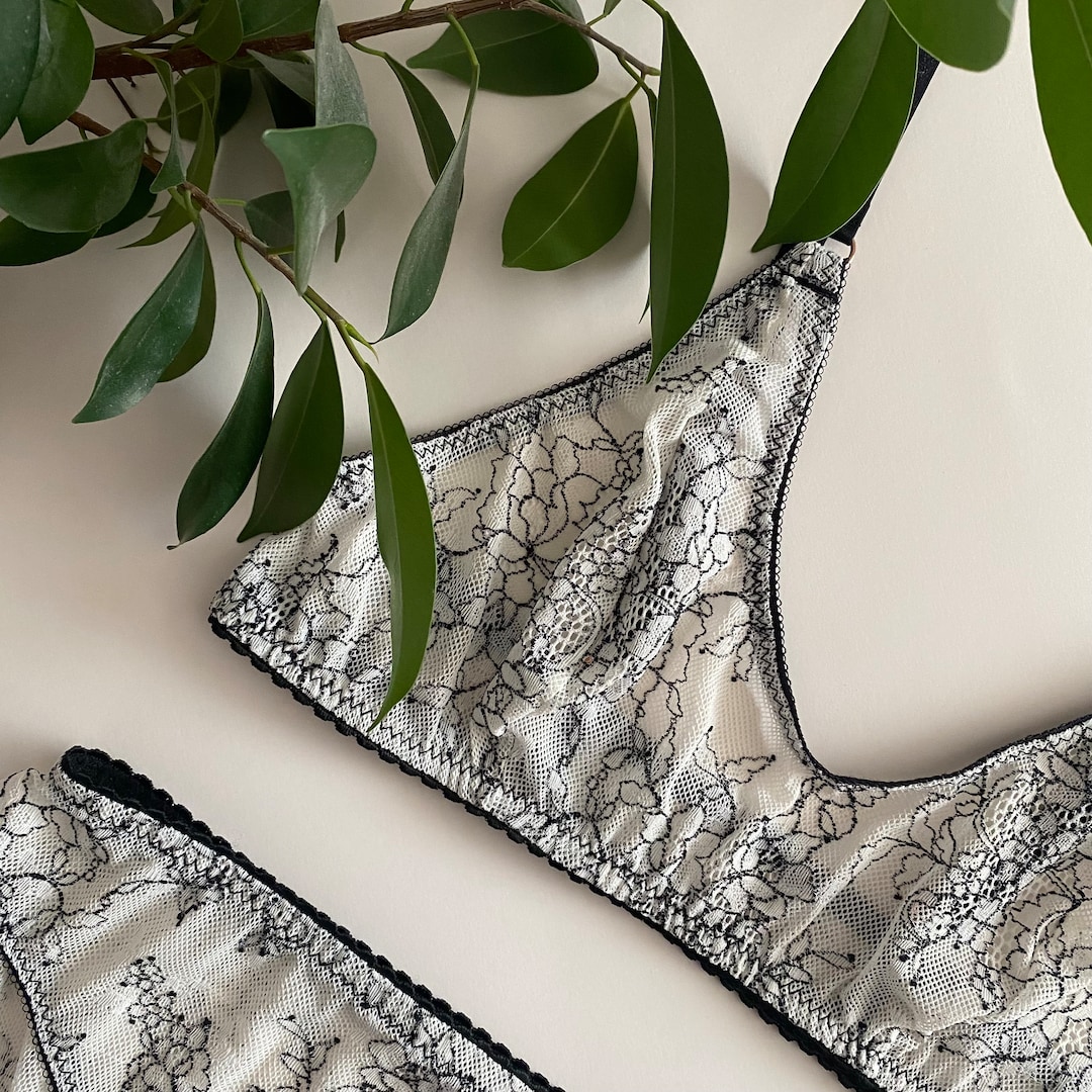Handmade Floral Lace Bralette Set: Ivory Chantilly Lace - Etsy