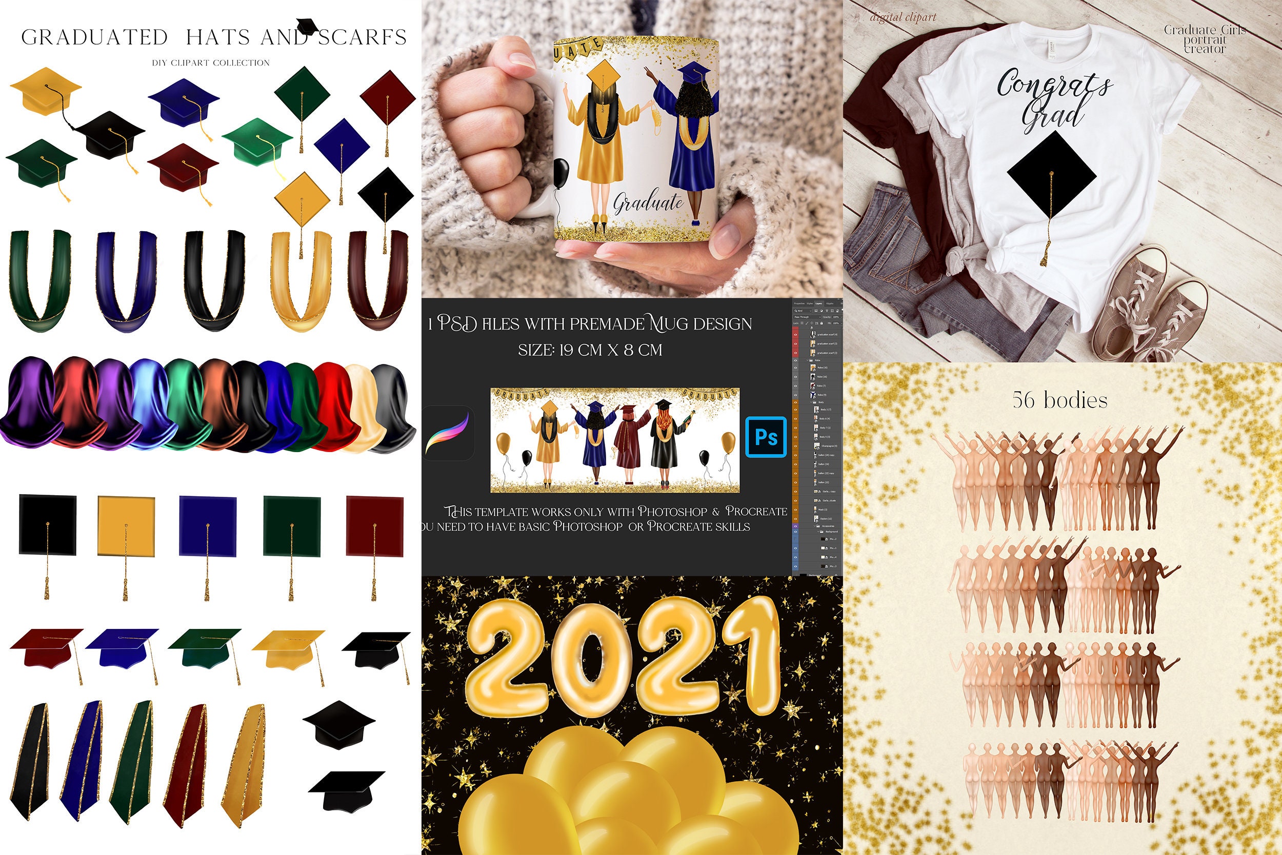 Graduation Bundle Clipart DIY Portrait Graduating Girls and - Etsy Canada