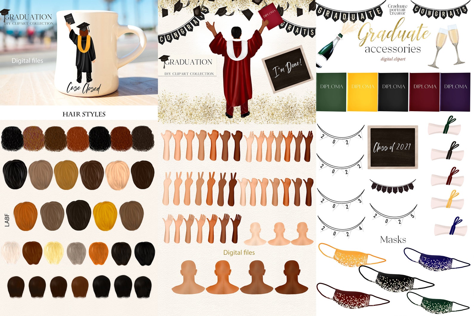 Graduation Bundle Clipart DIY Portrait Graduating Girls and - Etsy UK