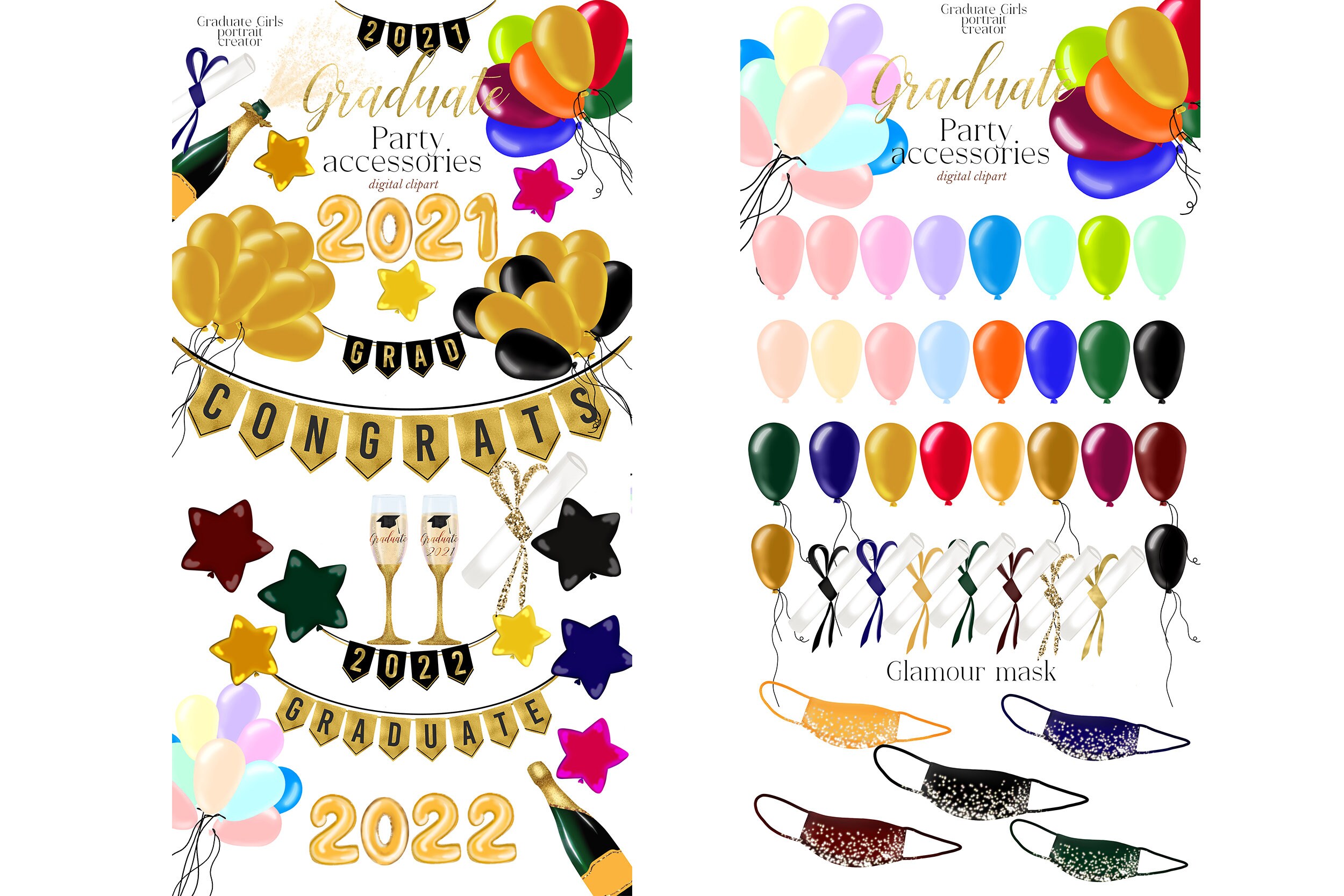 Graduation Bundle Clipart DIY Portrait Graduating Girls and | Etsy Canada