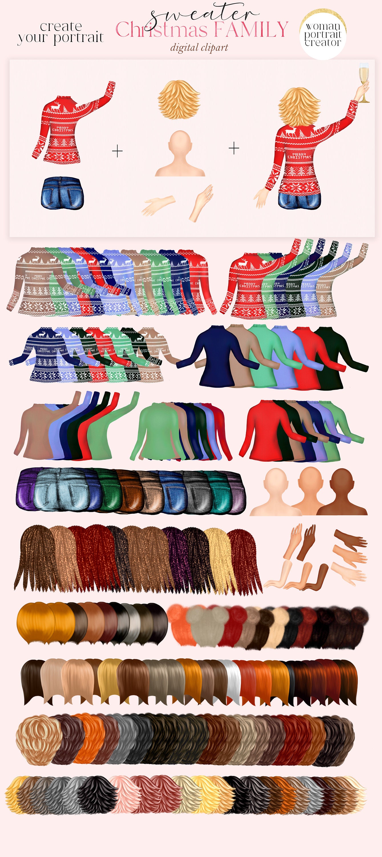 Christmas Sweater Family Clipart DIY Portrait Custom Family - Etsy