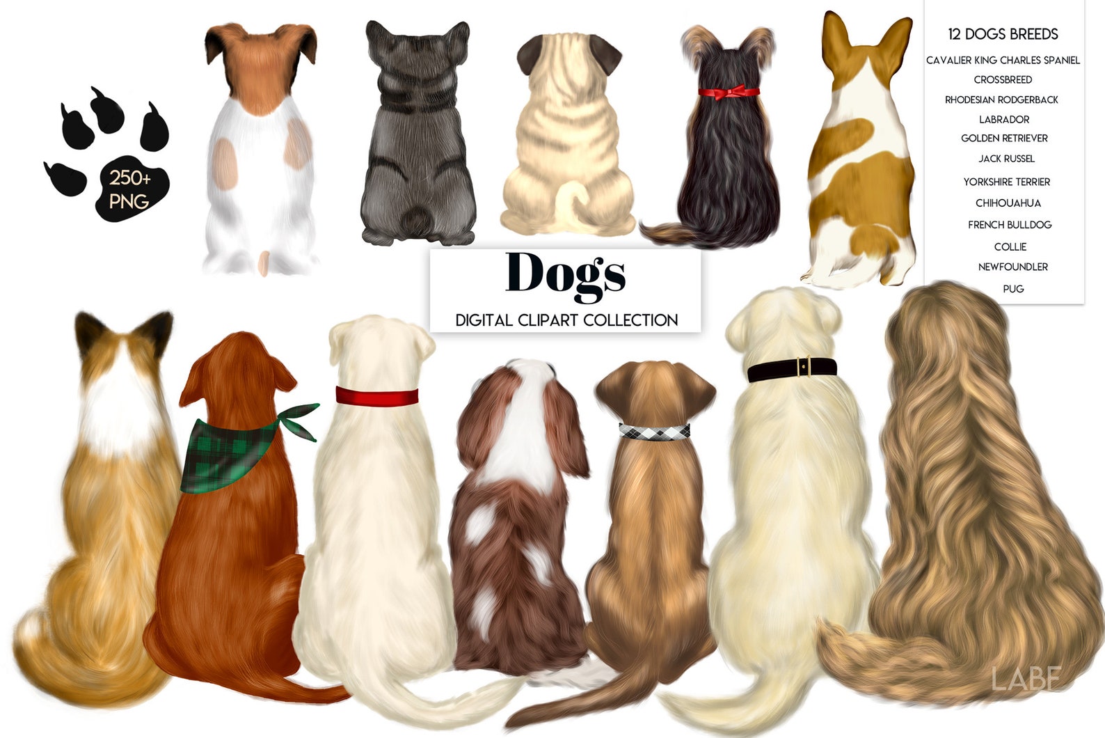 Dog Clipart, DIY Portrait, Pet Portrait, Back of Dogs. Gift Ideas ...