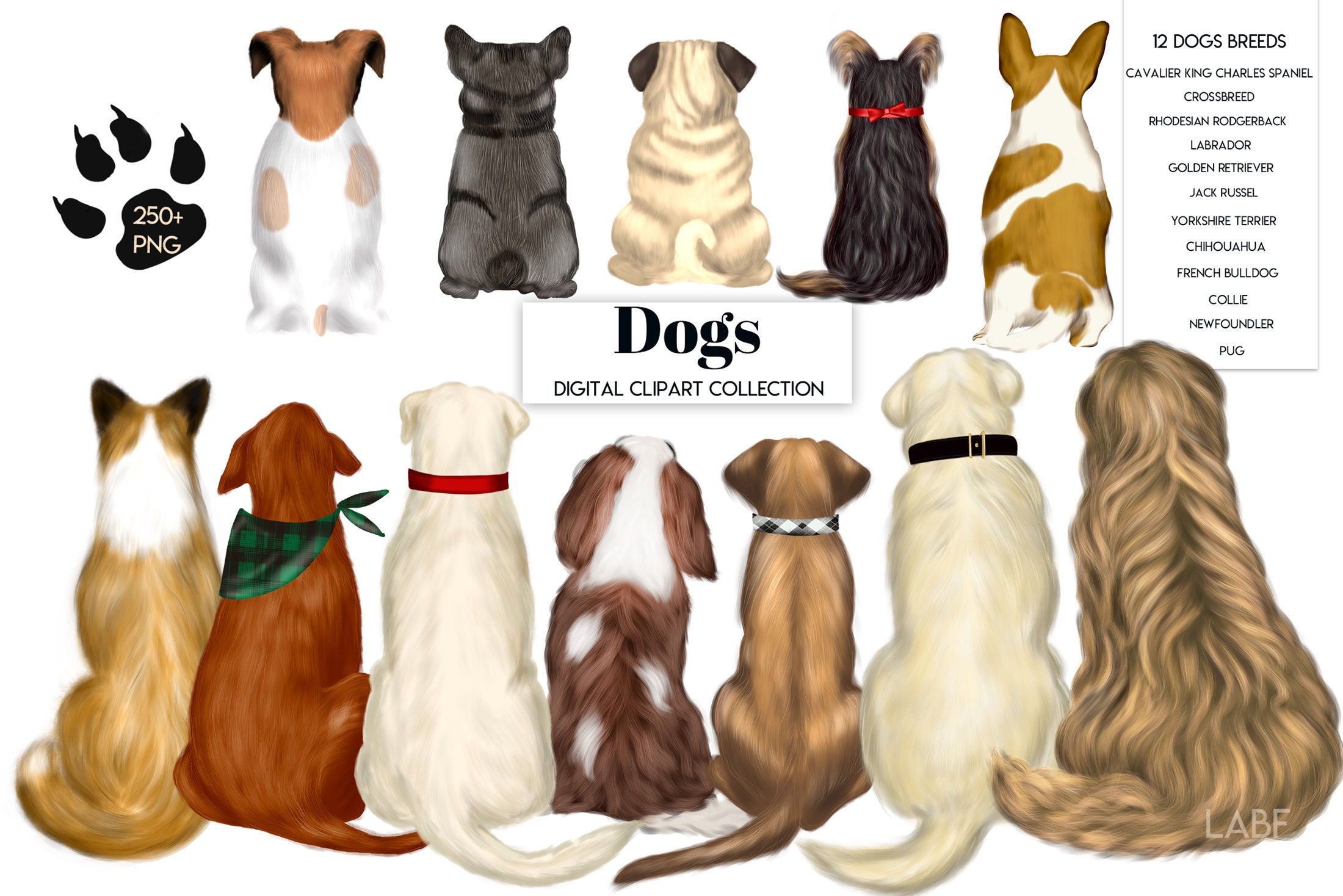 Dog Clipart, DIY Portrait, Pet Portrait, Back of Dogs. Gift Ideas ...