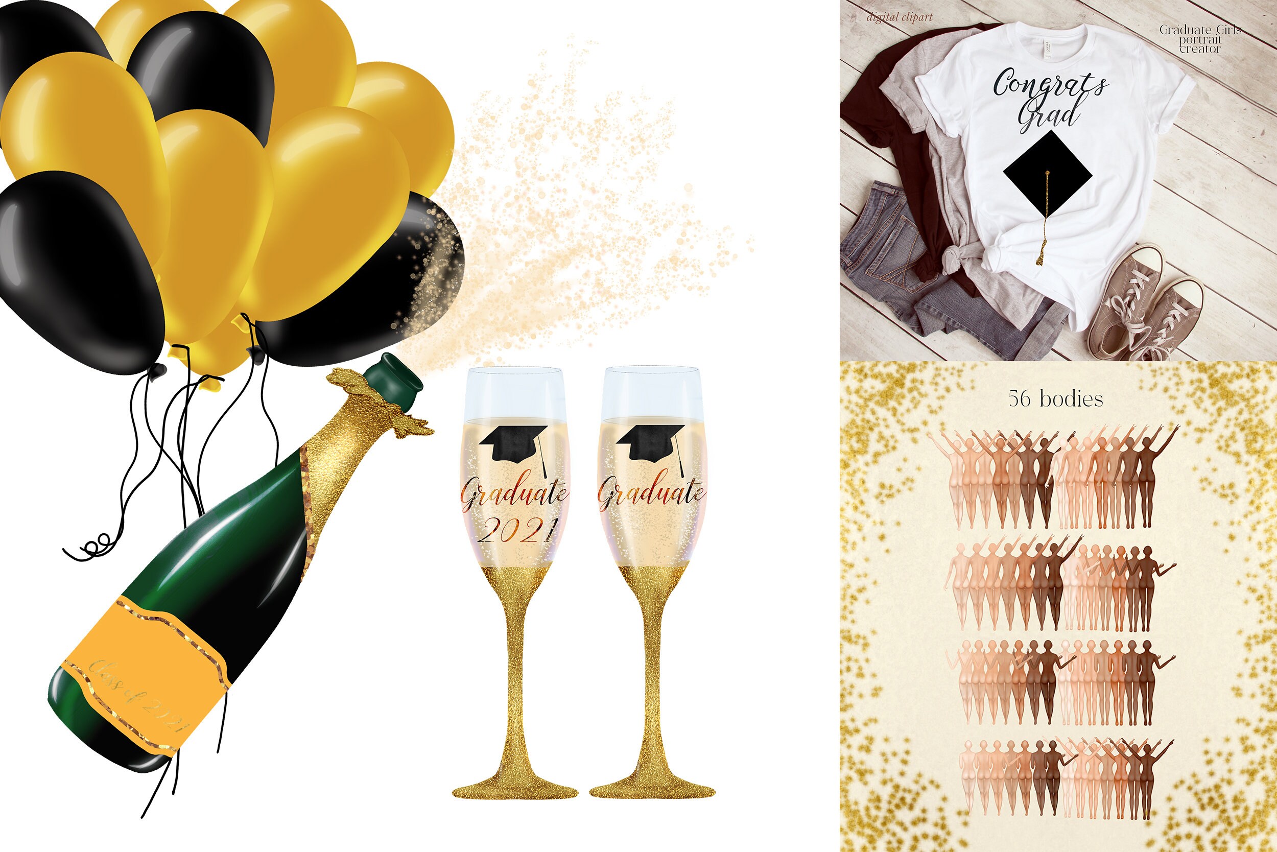 Graduation Bundle Clipart DIY Portrait Graduating Girls and - Etsy Canada