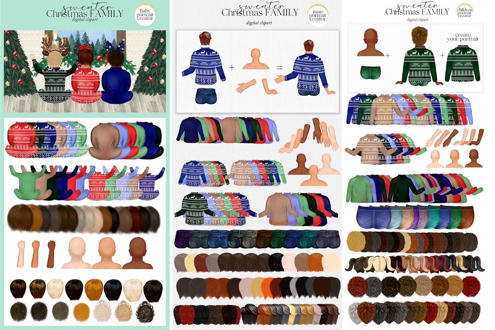 Christmas Sweater Family Clipart, DIY Portrait, Custom Family Portrait ...
