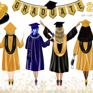 Graduation Bundle Clipart DIY Portrait Graduating Girls and | Etsy Canada
