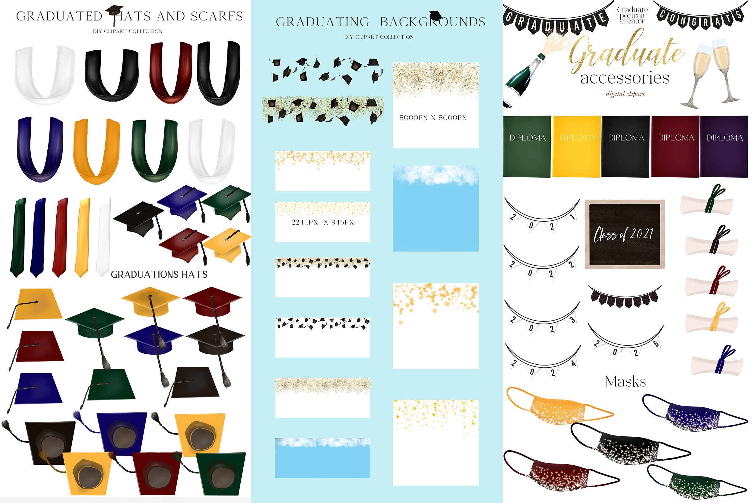 Graduation Bundle Clipart, DIY Portrait, Graduating Girls and Boys ...